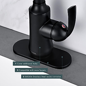 6 Inch Faucet Deck Plate for Bathroom Sink - Universal Fit for 1 Hole or 3 Hole 4 Inch Centerset Basins - Escutcheon Faucet Plate - Stainless Steel Faucet Hole Cover(Matte Black)