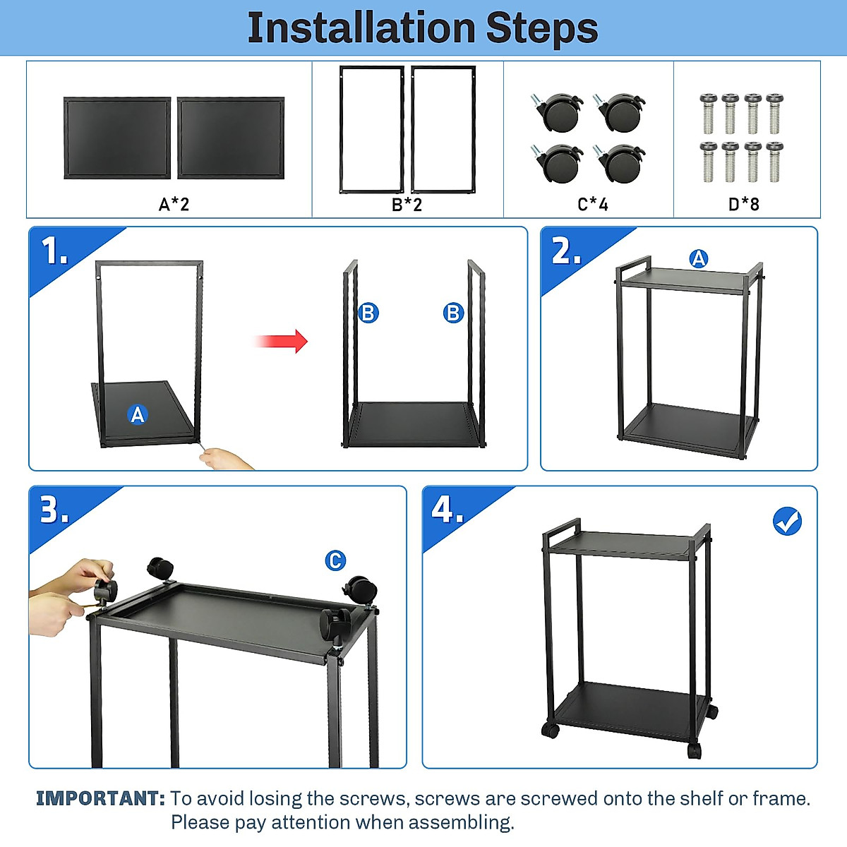 Liitrton Computer Tower Stand, 2-Tier CPU Stand PC Stand with Lockable Wheels Under Desk for Office Home (L)