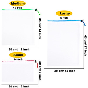 Cotiny 30 Pack Toy Mesh Storage Bags Washable Reusable Organization Produce Bag Organizer Pouches for Playroom Organization Baby Bathtub Toys Game Pieces, 3 Size