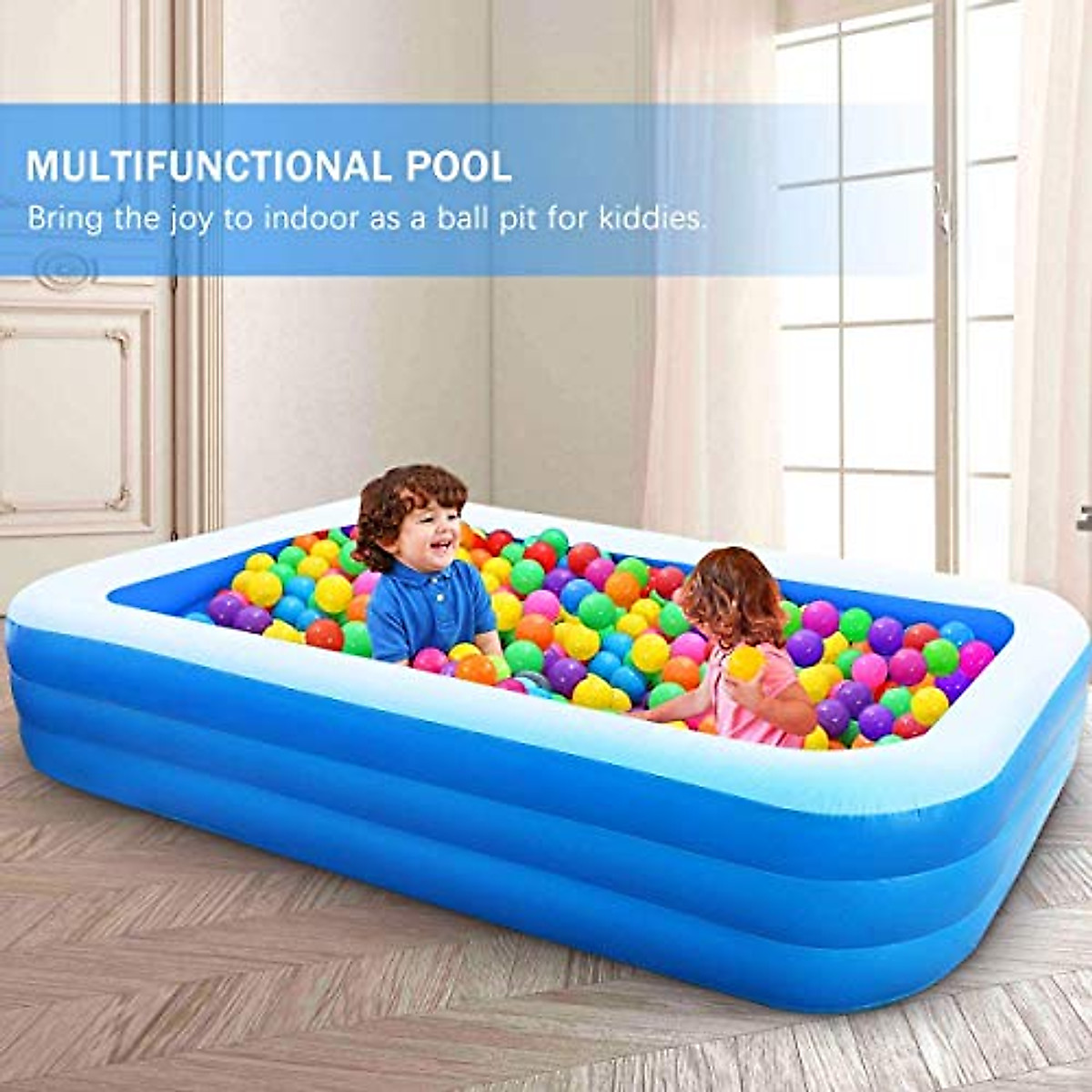 Blow Up Inflatable Kiddie Pool, 118" X 72" X 22" Family Full-Size Rectangular Swimming Big Pools for Adults Kids Outdoor, Backyard, Garden, Water Party Above Ground