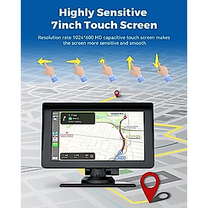 Portable Car Stereo Wireless Apple Carplay Android Auto with 7" HD IPS Touch Screen Car Radio Audio Receivers Bluetooth5.0, AirPlay, GPS Navigation for Car, Siri/Google Assistant, Calling, AUX/FM