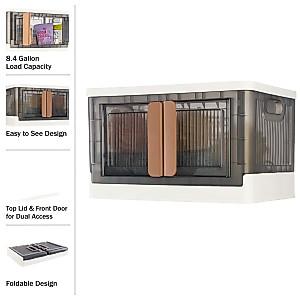 Home-Complete Collapsible Storage Bin - 8.4 Gal Large Capacity Organizer with Lid, Double Doors, and Wheels - Stackable Storage Containers