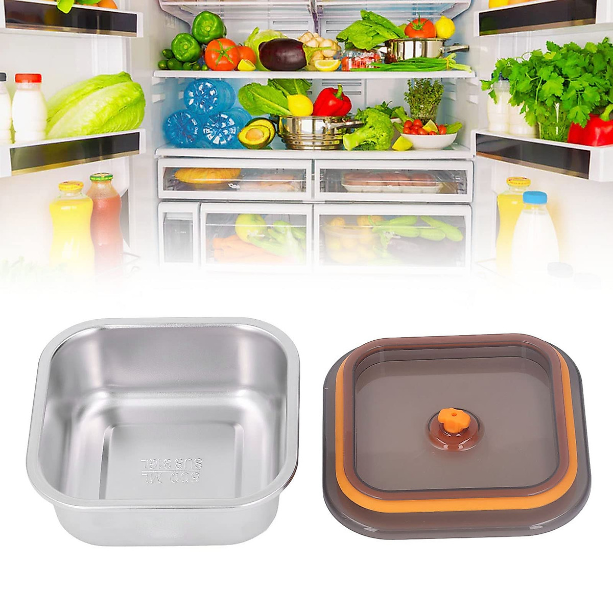 Stainless Steel Containers With Lids, Stainless Steel Food Containers, Food Storage Container, Metal Leak Proof Food Container Box Adult Box for Home (500ml)