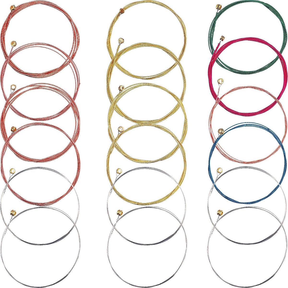 Bememo 3 Sets of 6 Guitar Strings Replacement Steel String for Acoustic Guitar Spare Strings for Beginner Guitarists (1 Brass Set, 1 Copper Set and 1 Multicolor Set)