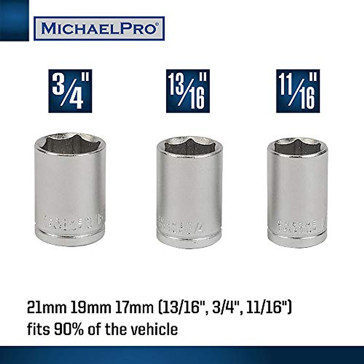MichaelPro MP001002 Click Through Torque Wrench - 1/2 Inch Dr with 3 Sockets (11/16", 3/4", 13/16" / 17-19-21 mm) with Precise Micro Adjustment - 2in1 with Lug Wrench for Automotive and Changing Tires
