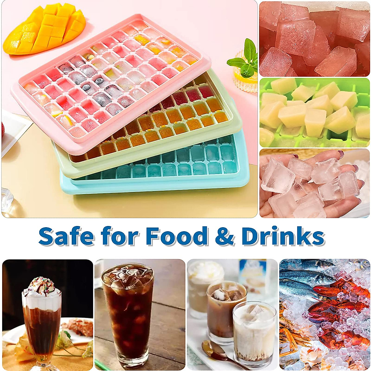 ARTLEO Ice Cube Tray with Lid and Storage Bin for Freezer, Easy-Release 55 Mini Nugget Ice Tray with Spill-Resistant Cover, Container, Scoop, Flexible Durable Plastic Ice Mold & Bucket, BPA Free