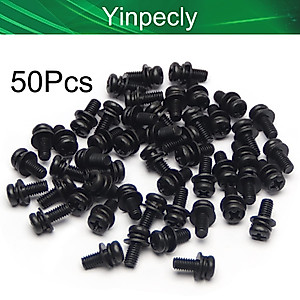 Yinpecly M4 x 10mm Carbon Steel Machine Screws Phillips Pan Head Bolts Combine with Plain Washers Spring Washer Black Tone 50pcs