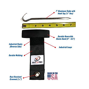 Solar Stakes - Anchor Portable Solar Panels with Seamless Add-on, Heavy Duty Strap with Hook/Loop and Elastic, 7" Aluminum Stake, Prevents Wind Tipping