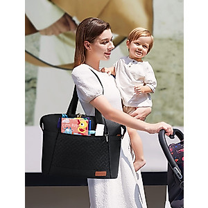 LOVEVOOK Diaper Bag Tote, Large Baby Tote Bag, Travel Diaper Tote for Mom and Dad with Changing Pad and First Aid Bag, Dark Gray