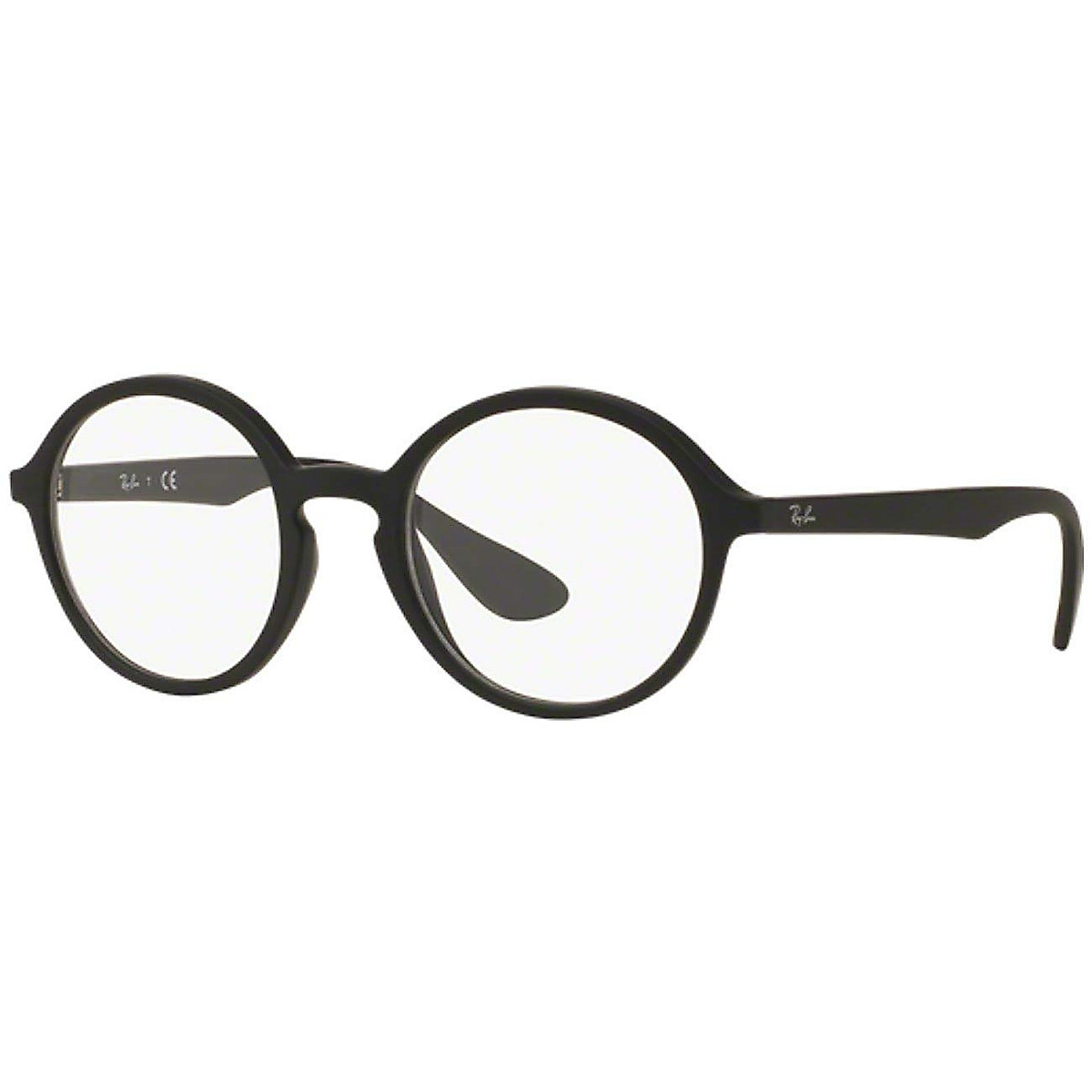 Ray-Ban RX7075 Round Prescription Eyeglass Frames, Rubber Black & Black/Demo Lens, 49 mm