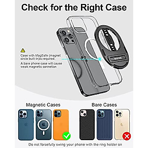 EWA The MagOne Plus Compatible with MagSafe Phone Grip Stand with Silicone Finger Strap, Removable Magnetic Holder Kickstand, Strong Magnets Stick to Metal, Only for iPhone 14, 13, 12 Pro/Max/Plus