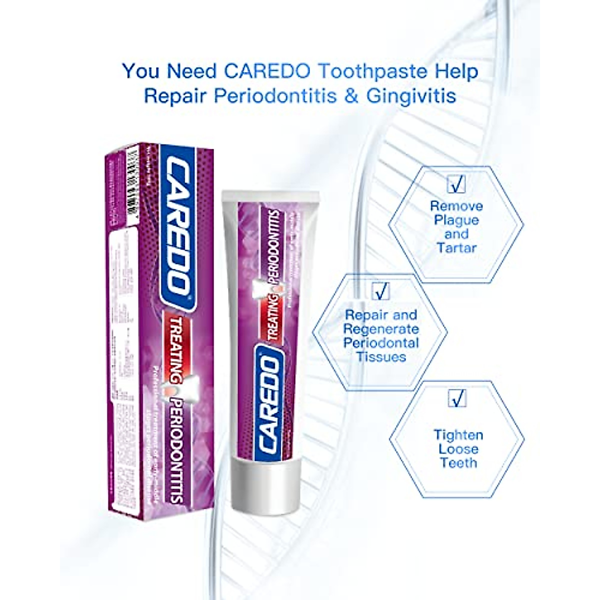 CAREDO Healing Periodontitis Treatment At Home Toothpaste, Periodontal Disease Treatment 3.52oz 2 Tubes, Gingivitis Treatment for Gum Disease, Fluoride Free Toothpaste for Bleeding Gums and LooseTeeth