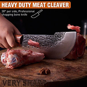 Naitesen Butcher Knife Set 4, Hand Forged Serbian Kitchen Chef Knife Meat Cleaver Breaking Knife Boning Knife Hand Forged Very Sharp for Meat Cutting Home Kitchen Cooking BBQ