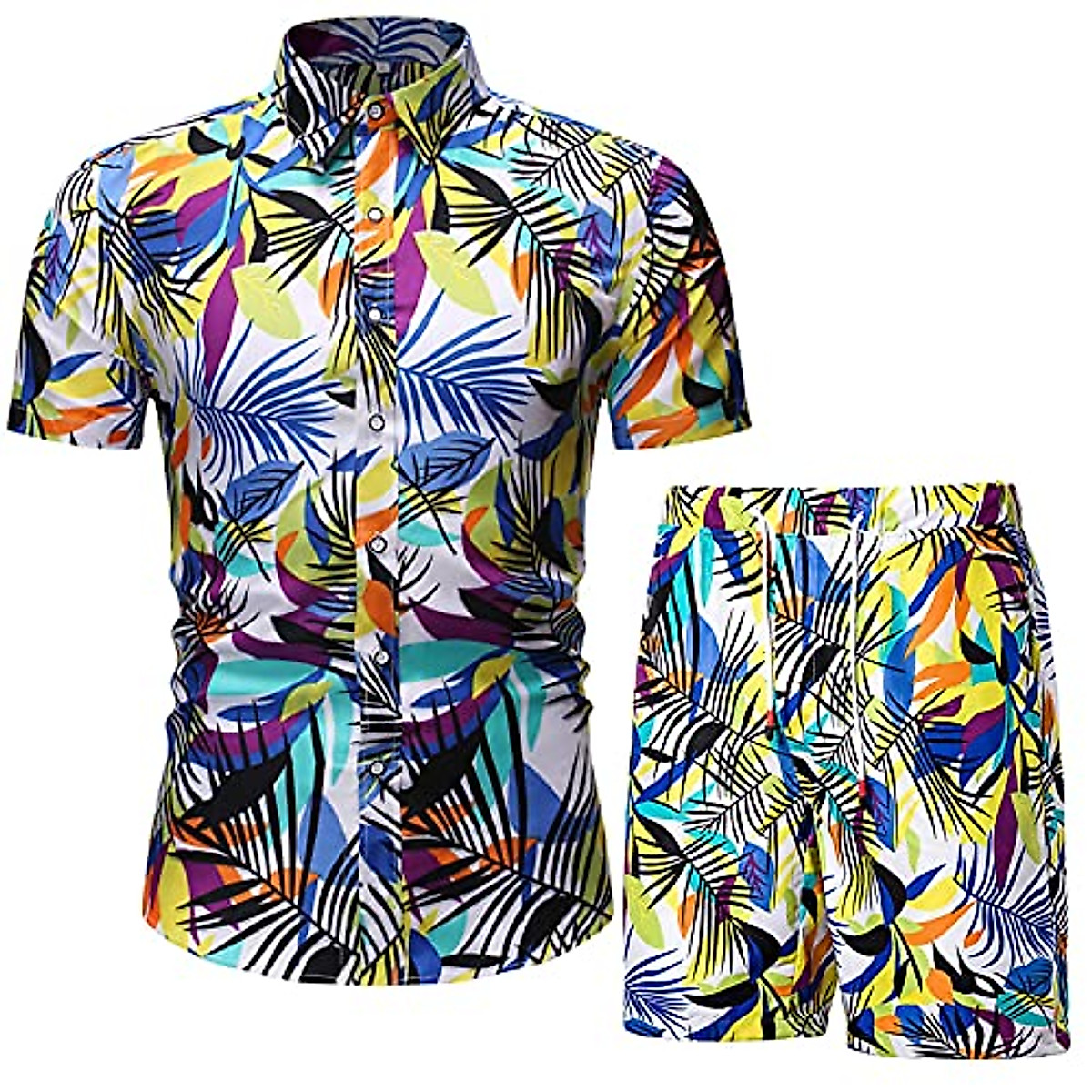 Vintage Mens Bathing Suit Costume Beach 2-Piece Sets & Summer Men’s Shorts Printed Sleeve Short Men Jacket and Pants Set Grey