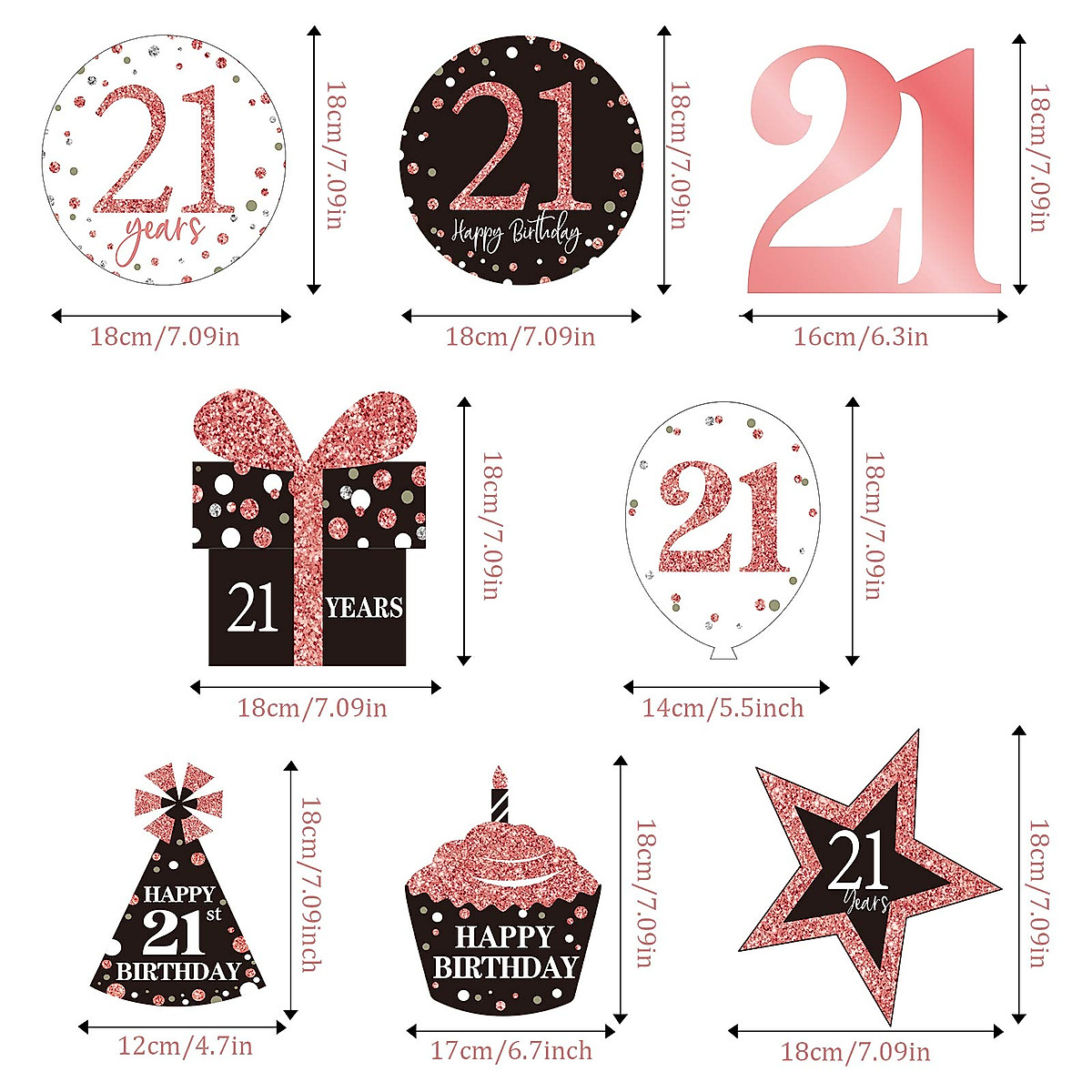 Birthday Party Decorations, Birthday Party Rose Gold Hanging Swirls Ceiling Decorations Shiny Foil Swirls for Birthday Decorations Supplies 30 Count (21 Style)