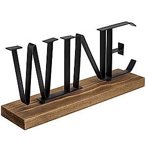 MyGift 12-inch Metal and Wood Decorative Wine Sign Tabletop Decor with Rustic Burnt Brown Wood Base and Matte Black Lettering