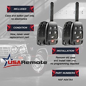 Key Fob Shell fits 2011-2013 Honda Odyssey Keyless Entry Remote Case & Button Pad (N5F-A04TAA), Set of 2