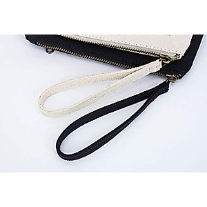 Canvas Wristlet Bag Large Clutch Wallet Purse Zipper Pouch Handbag Organizer (Black)