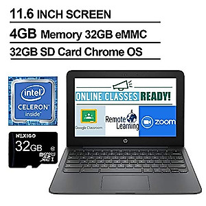 HP 2021 Newest Chromebook 11.6 Inch Laptop, Intel Celeron N3350 up to 2.4 GHz, 4GB LPDDR2 RAM, 32GB eMMC, WiFi, Bluetooth, Webcam, Chrome OS + NexiGo 32GB MicroSD Card Bundle