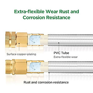 eletecpro Metal Garden Hose 100ft, 304 Stainless Steel Heavy Duty Water Hose With 2 Nozzles for 15 Functions, No Tangle and Kink, Lightweight & Flexible, Tough and Pet Proof, for Yard, Lawn, RV