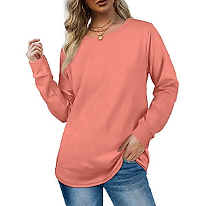 Dofaoo Oversized Sweatshirt for Women Crewneck Lightweight Cute Long Sleeve Tunic Tops Coral XL