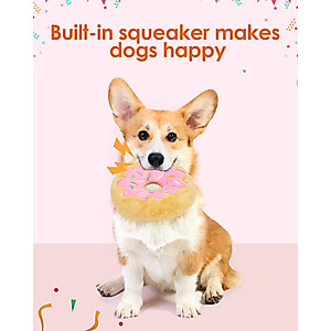 HGB Squeaky Dog Toys, Funny Donut Plush Dog Chew Toys for Teething, Pet Training, and Entertaining, Cute Interactive Dog Toy (3 Pack)