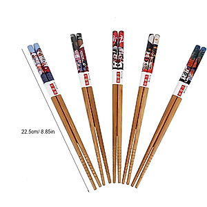 Reusable Chinese Wooden Chopsticks Cat Fish Pattern Washable Durable Household Hotel Wedding Gift 5Pair with Gift Box (Cat)