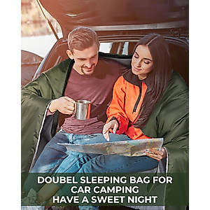 Ohuhu Double Sleeping Bag with 2 Pillows, Waterproof Lightweight 2 Person Adults Sleeping Bag for Camping, Backpacking, Hiking, with Carrying Bag (Green)