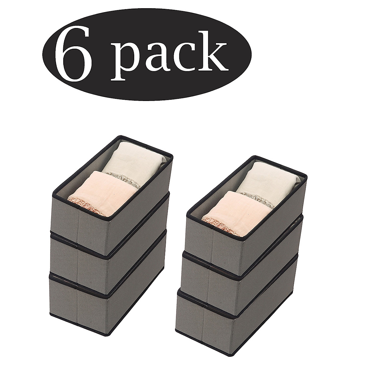 YBM HOME Foldable Cube Storage Bin Basket Container, Great Tote Organizer for Closet, Drawer, Dresser and Home Organization, Gray with Black Trim (6, Medium)