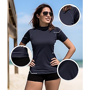 Rash Guard Fishing Shirt for Women UV Protection Short Sleeve Womens Alice UPF 50 Navy Blue Swimsuit Top (XL)