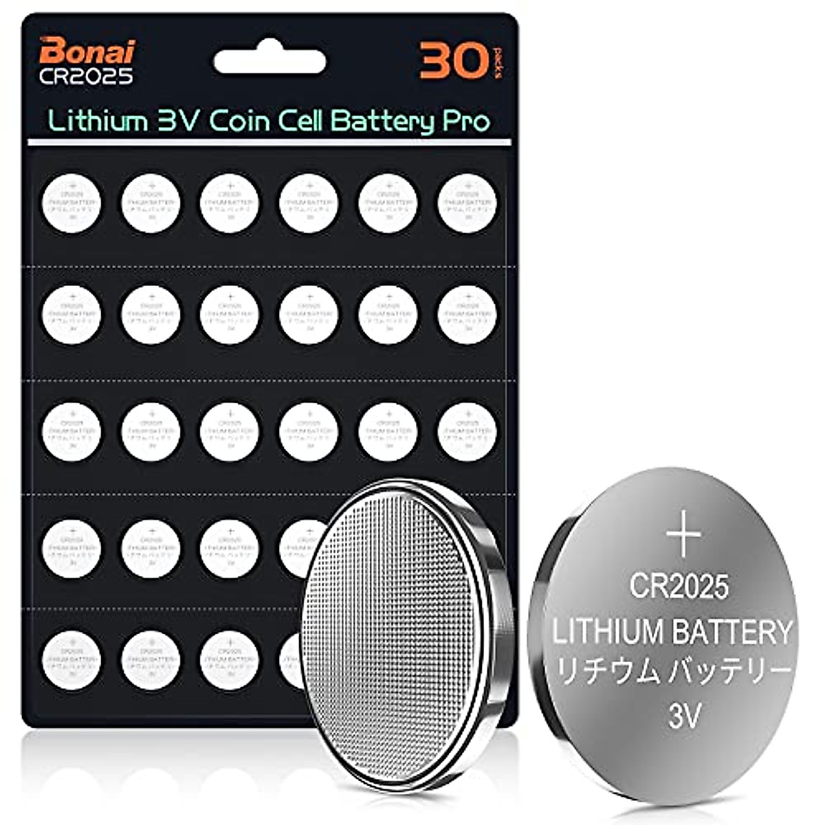 BONAI CR2025 3v Lithium Battery Coin Cell Batteries-30 Count, Premium Button Battery Long Lasting for Keyfob Key, Remotes Control, Watches (5-Year Shelf Life)