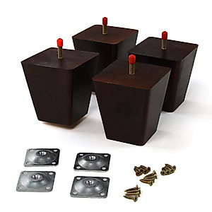 MEETWARM 4 inch Wood Furniture Legs Square Tapered Finish Pyramid Replacement Sofa Legs, Suitable for Sofa, Couches, Armchairs, Ottomans, TV Tables, Night Stands, Set of 4 (Dark Brown)