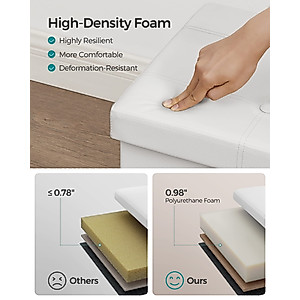 SONGMICS 30 Inches Folding Storage Ottoman Bench, Storage Chest, Footrest, Coffee Table, Padded Seat, Faux Leather, Holds up to 660 lb, White ULSF106