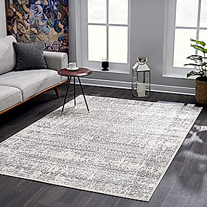 Bloom Rugs Vintage Geometric Cream Gray Area Rug - Boho Distressed 5x7 Rug for Living Room, Bedroom and Kitchen (5'3" x 7'6")