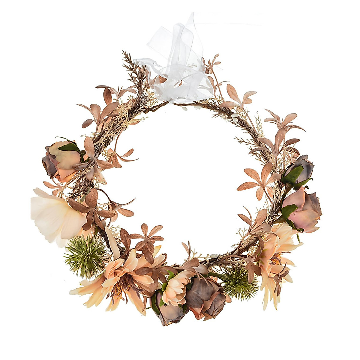 DDazzling Sunflower Flower Crown Eucalyptus Halo Women Girls Headpiece Photo Prop (Coffee)