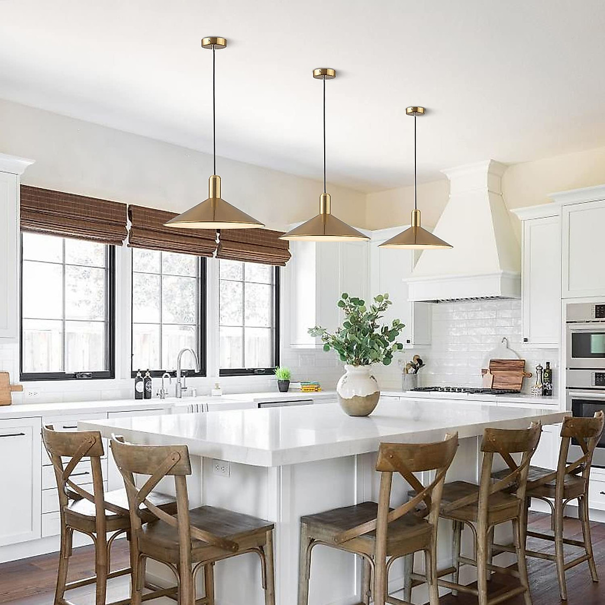 KCO Lighting Mid Century Modern Dome Pendant Light Gold and Black Barn Pendant Light Brass Cone Ceiling Pendant Light Fixture Farmhouse Kitchen Island Lighting (Gold)