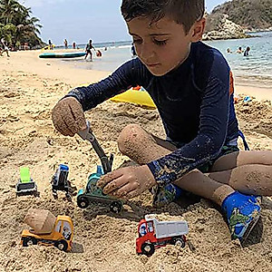 umu Construction Toy Cars 7 PCS Wooden Kids Mini Vehicles for Toddlers, Compatible to Thomas Train Toys Railway and Major Brands, Best for 3 to 5 Year Old Boys and Girls