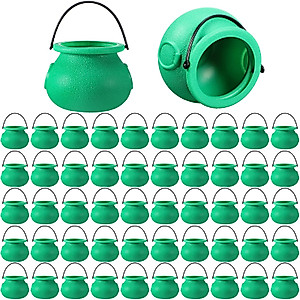 Plastic Cauldron Mini Witches Cauldron with Handle Halloween Candy Bucket Small Pot Decorations Candy Kettles for St patrick Day Halloween Party(Green,40 Pcs)