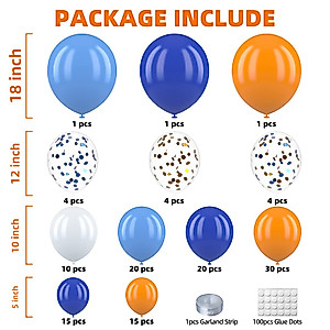 Labeol 127pcs Blue and Orange Balloons Garland Kit Balloon Arch Coffetti Balloons 18/12/10/5 Inch Balloons for Boys Girls Birthday Party Decoration Supplies Baby Shower
