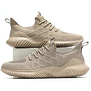 Mevlzz Mens Running Shoes Slip on Tennis Walking Sneakers Casual Mesh Breathable Lightweight Work Sport Shoes Khaki