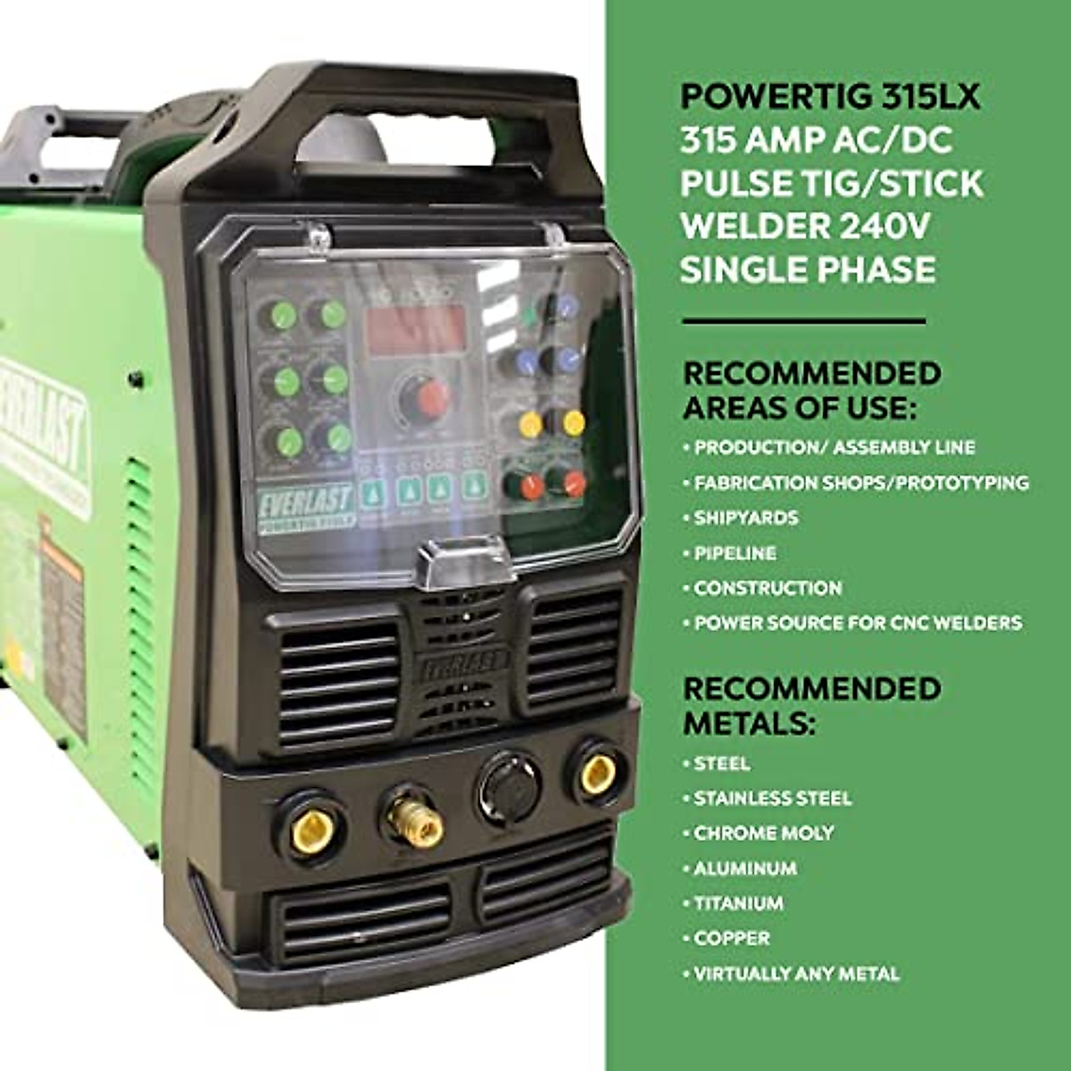 2021 PowerTIG 315LX 315 Amp AC/DC Pulse TIG/Stick Welder 240v Single Phase