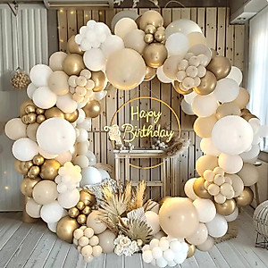 Sand White Gold Balloon Arch Kit,White Beige Balloons with Metallic Gold Latex Balloons for Boho Baby Shower Wedding Bridal Engagement Anniversary Birthday Decorations(white gold)