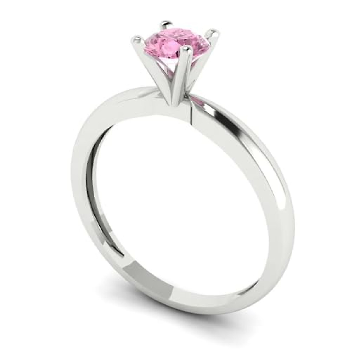 Clara Pucci 0.50 ct Round Cut Solitaire Pink Simulated Diamond Engagement Bridal Promise Anniversary Ring in 18K White Gold Size 10