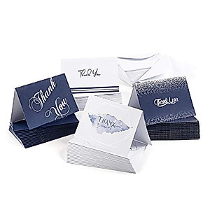 Banana Basics Thank You Cards Bulk Set w/Envelopes (72-Pack) Blank Note Cards 4 x 6 | Navy Blue With Silver Foil Stamping, | Perfect For Wedding, Bridal Shower, Baby Shower, Business, Graduation,