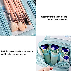 SRVR Toiletry Bag for Women Hanging Toiletry Bag Water Resistant，Cosmetic Makeup Travel Organizer with Hanging Hook (Light Blue)