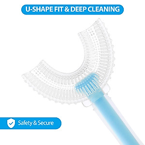U Shaped Toothbrush for Kids, Manual Training Toothbrush with Detachable Food Grade Soft Silicone Brush Head, 360° Oral Teeth Cleaning Design for Toddlers and Children, Ages 6-12