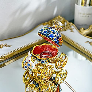 YU FENG 3'' Hand Painted Enamel Pumpkin Carriage Trinket Box With Bunny Flowers Hinged Jewelry Organizer with Crystals Ring Earrings Storage Home Decor Figurine Keepsake Collectible