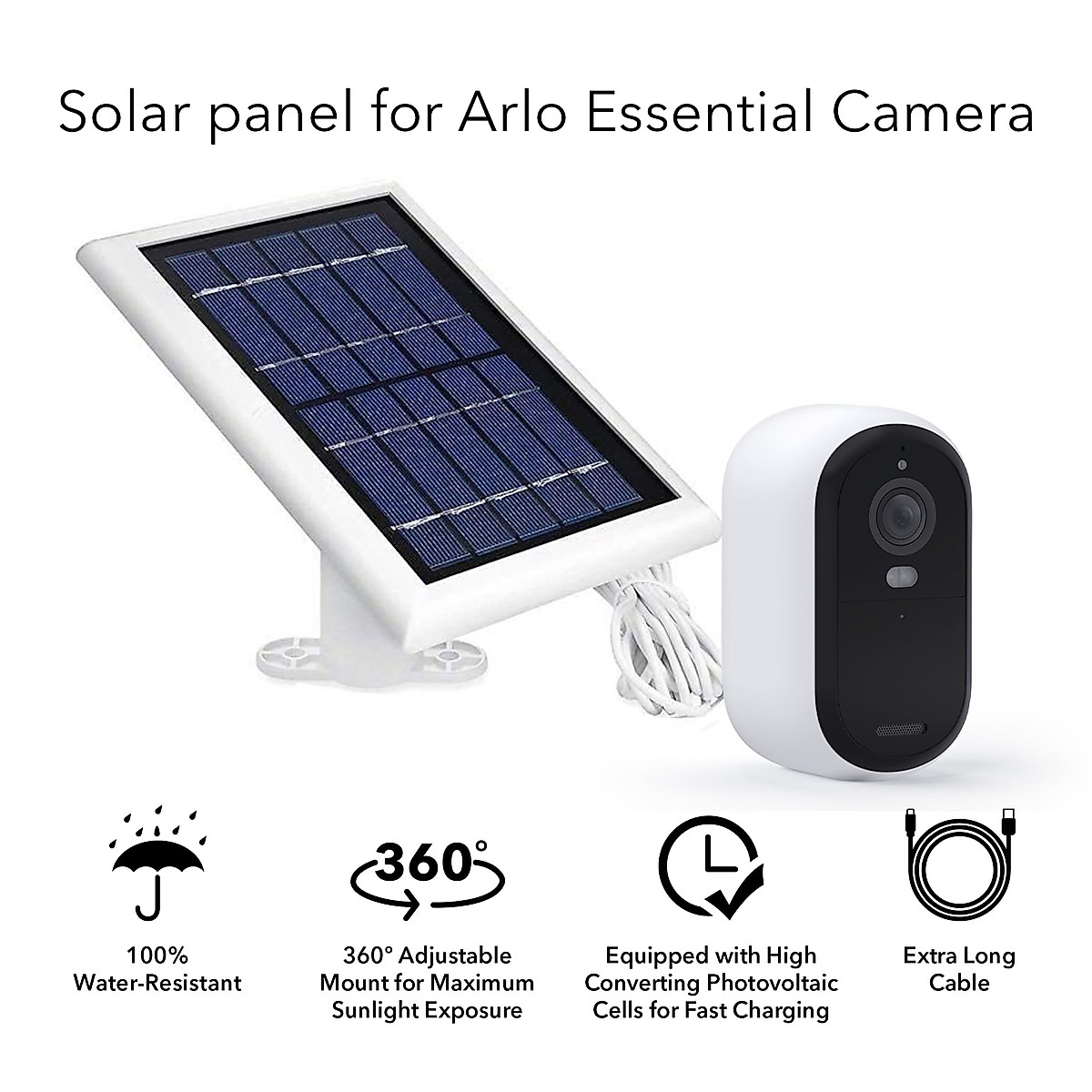 [Updated Version] Wasserstein Solar Panel with 13.1ft/4m Cable Compatible with Arlo Essential Spotlight/XL Spotlight Camera (2-Pack, White) (NOT Compatible with Arlo Ultra, Pro 1/2/3, HD, Floodlight)