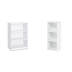 Furinno Jaya Simple Home 3-Tier Adjustable Shelf Bookcase, White & Luder Bookcase/Book/Storage, 3-Tier, White