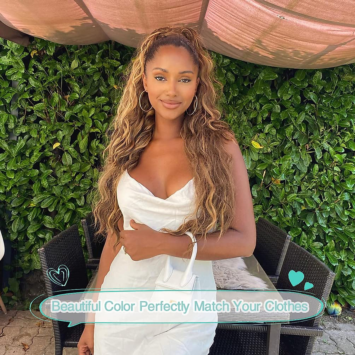 YEAME Wavy Ponytail Extension Claw Clip, 22 Inch Corn Wave Pony Tail Synthetic Brown Mixed Blonde Hair, Long Curly Jaw Ponytail Hair Extainson for Women Girls (Brown Mixed Blonde)